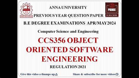 Ccs356 Object Oriented Software Engineering Anna University Question Paper Aprmay 2024 Youtube
