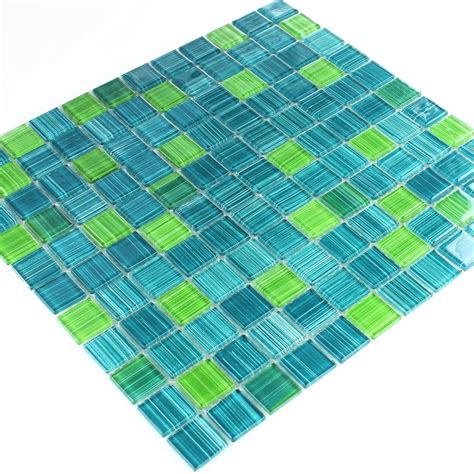 Striped Crystal Mosaic Tiles Glass Green Mix Luxury Tiles Uk