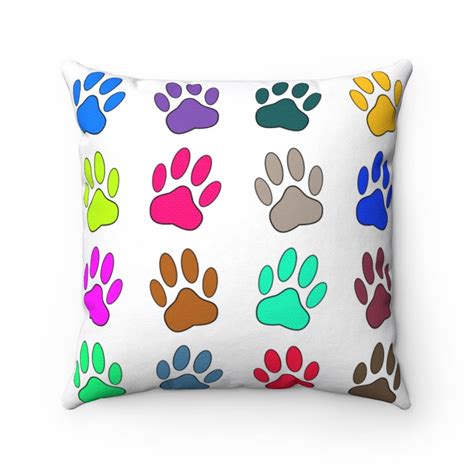Colorful Dog Paw Prints All Over Spun Polyester Square Pillow 14 X