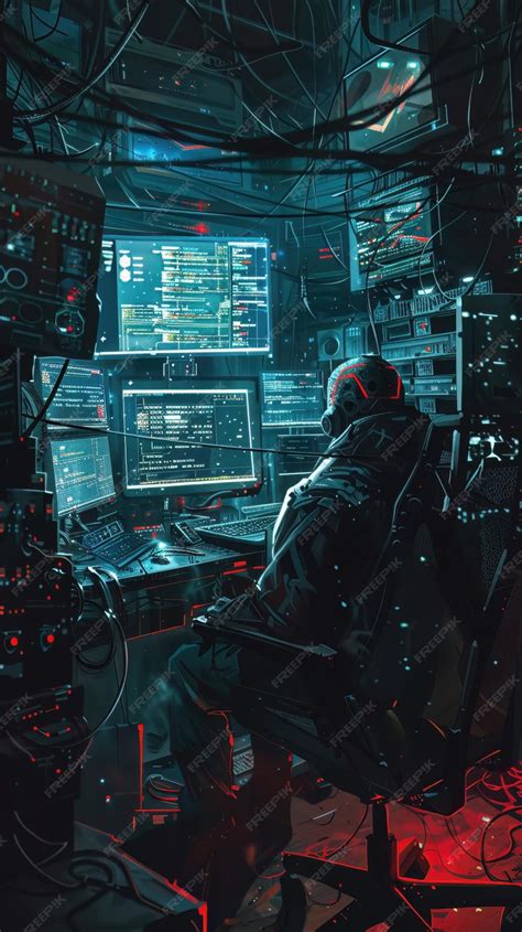 Undead Hacker Plots In A Lair Of Flickering Screens And Code Premium Ai Generated Image