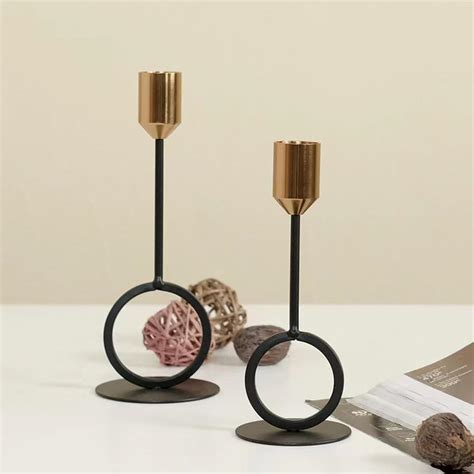 Jrous Gold Black Taper Small Candle Holders Set Of 2 Brass