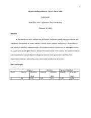 Vector Addition Lab Report Docx Physics Lab Experiment Cycle Force Table Ciara Leach