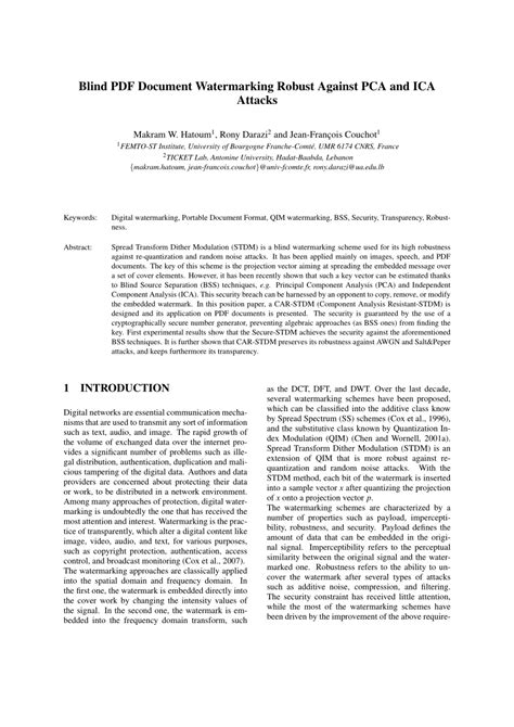 pdf blind pdf document watermarking robust against pca and ica attacks