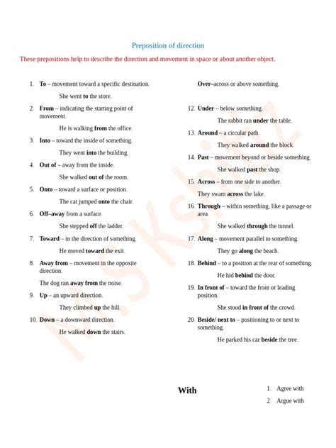 Preposition Of Direction And Prepositional Verbs Pdf Preposition