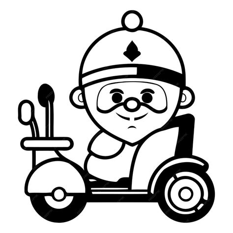 스쿠터를 타는 귀여운 만화 노인 터 일러스트레이션 프리미엄 벡터