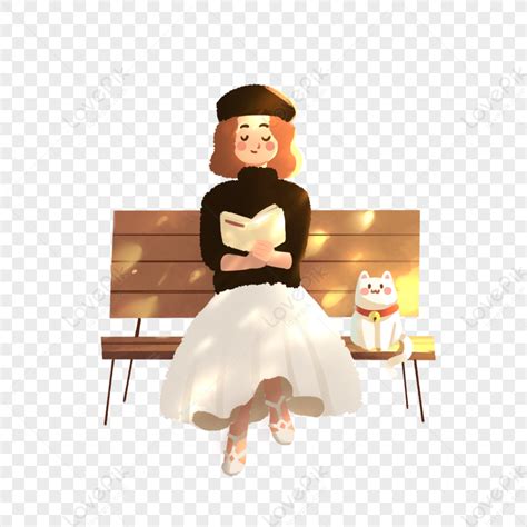 여자가 앉아서 읽고 Png 일러스트 무료 다운로드 Lovepik