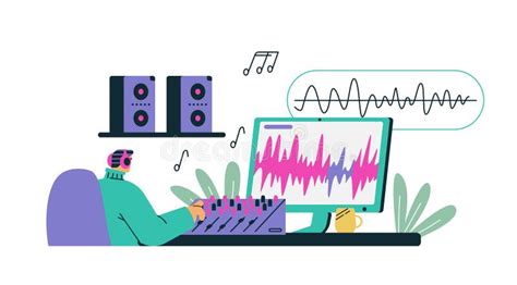 Sound Designer Audio Engineer At Workplace Flat Vector Illustration Isolated Stock Vector