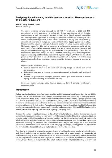 Pdf Designing Flipped Learning In Initial Teacher Education The Experiences Of Two Teacher