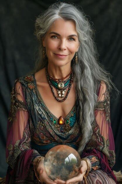 Premium Photo An Elderly Witch Woman With Long Gray Hair Holds A