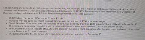Solved Cottage Company Deposits All Cash Receipts On The Day