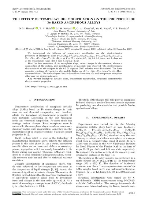 Pdf The Effect Of Temperature Modification On The Properties Of Fe Based Amorphous Alloys