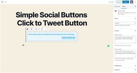 Click To Tweet Gutenberg Block Simple Social Buttons