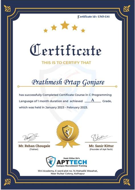 Prathmesh Gonjare On Linkedin Cprogramming Certification Learningjourney Apttech