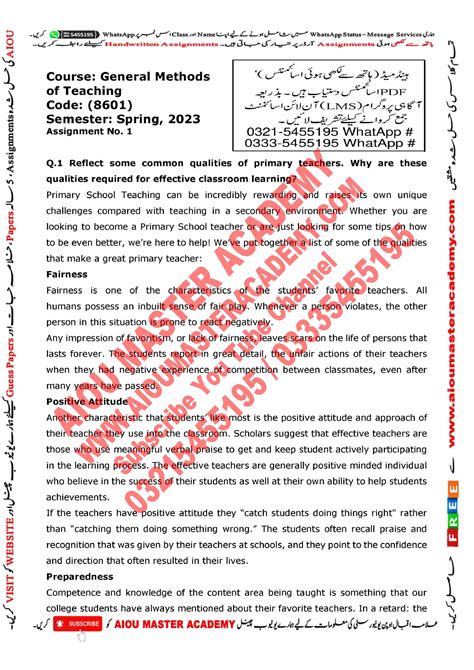 8601 1 03215455195 Aiou Bed 1st Semester Assignment Bed 15 Years Studocu