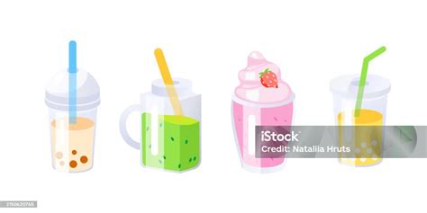 버블 밀크티 세트 주스 컵 차 맛있는 테이크 아웃 타피오카 스플래시 버블 아시아 대만 음료 0명에 대한 스톡 벡터 아트 및 기타 이미지 Istock