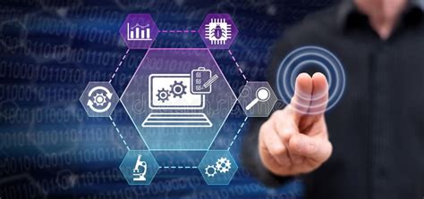 man touching a software testing concept stock image image of internet
