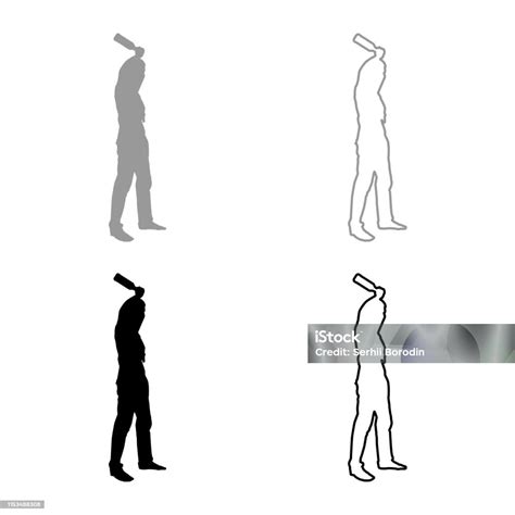 그의 정체성과 병을 숨기는 자신의 얼굴에 큰 스카프를 가진 남자 반란 개념 항의 및 위험 아이콘 설정 회색 검은 색 그림 개요 평면 스타일 간단한 이미지 Revolution