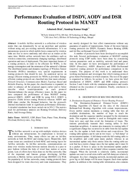 Pdf Performance Evaluation Of Dsdv Aodv And Dsr Routing Protocol In