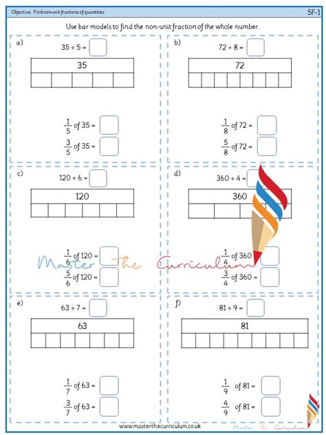 Find Non Unit Fractions Of Quantities 2 Master The Curriculum Worksheets Library