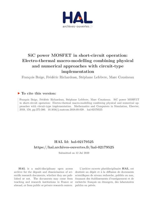 Pdf Sic Power Mosfet In Short Circuit Operation Electro Dokumentips