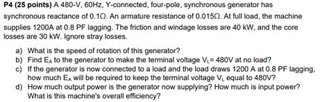 Solved P4 25 Points A 480 V 60hz Y Connected Four Pole