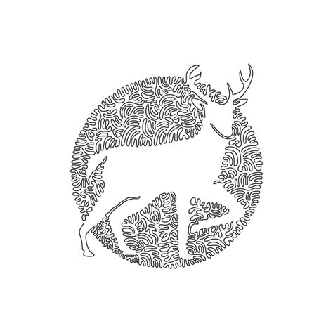 Continuous One Curve Line Drawing Cute Deer Abstract Art In Circle Single Line Editable Stroke
