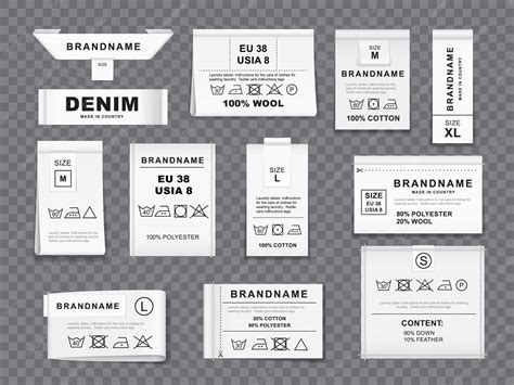Realistic Textile Cloth Wash Labels Tags And Badges Vector Fabric Laundry Instructions Textile