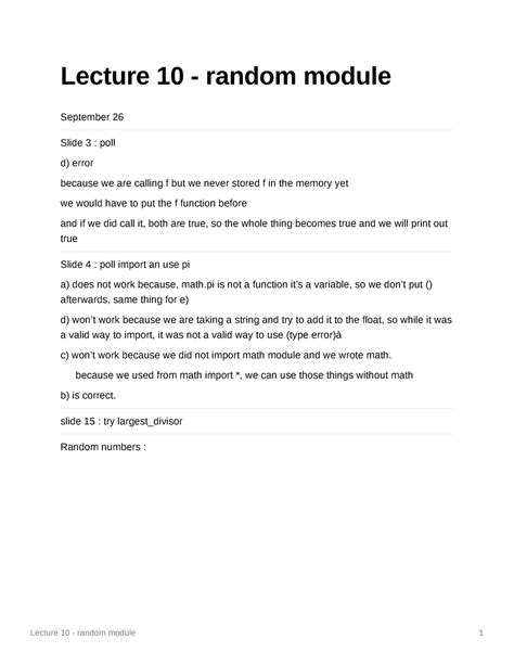 Lecture 10 Random Module Lecture 10 Random Module 1 Lecture 10 Random Module September