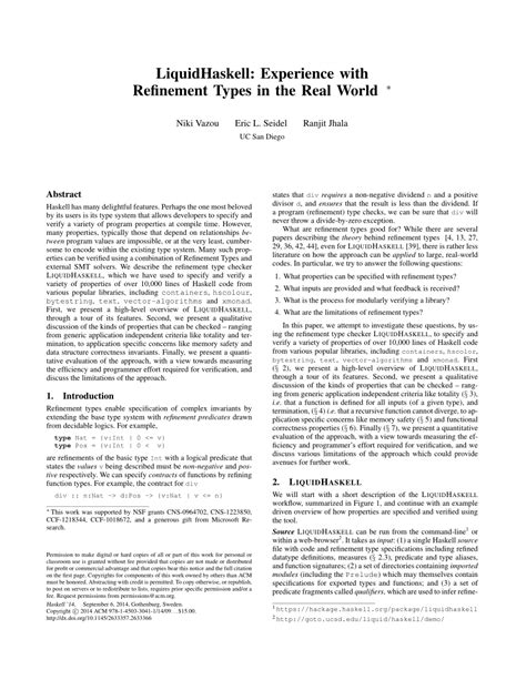 Pdf Liquidhaskell Experience With Refinement Types In The Real World