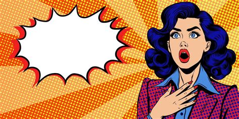 Pop Art Comic Girl Pop Art Style Comics Panel Surprised Girl With