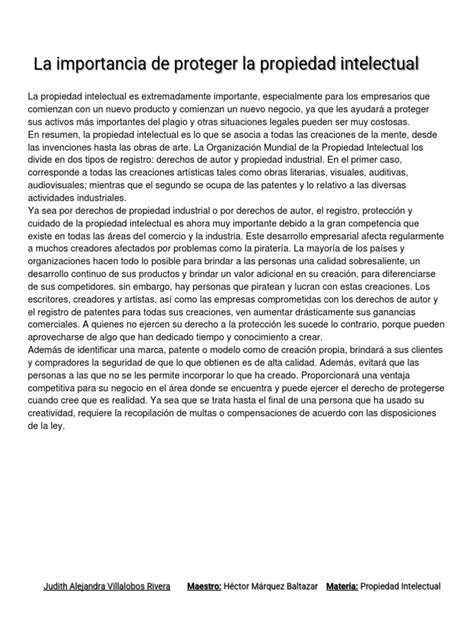 La Importancia De Proteger La Propiedad Intelectual Pdf Propiedad
