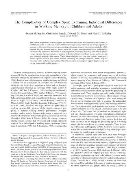 Pdf The Complexities Of Complex Span Explaining Individual Differences In Working Memory In