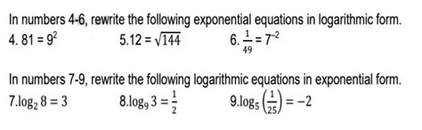 In Numbers 4 6 Rewrite The Following Exponential Equations In