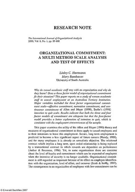 Pdf Organizational Commitment A Multi Method Scale Analysis And Test Of Effects Dokumen Tips