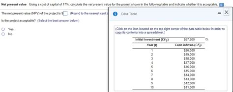solved net present value using a cost of capital of 17