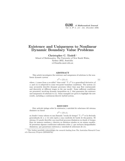 Pdf Existence And Uniqueness To Nonlinear Dynamic Boundary Value Problems