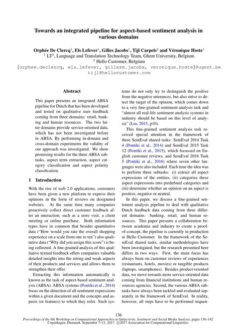 Pdf Towards An Integrated Pipeline For Aspect Based Sentiment