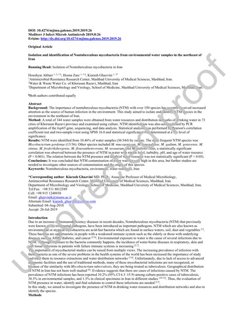 Pdf Isolation And Identification Of Nontuberculous Mycobacteria From Environmental Water