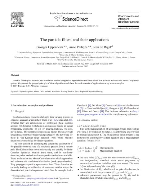 Pdf The Particle Filters And Their Applications