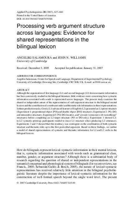 Pdf Processing Verb Argument Structure Across Languages Evidence For