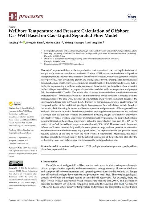 Pdf Wellbore Temperature And Pressure Calculation Of Offshore Gas
