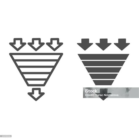 병목 현상 차트 선 및 솔리드 아이콘입니다 소비 피라미드 깔때기 다이어그램 기호 흰색 배경에 윤곽 선 스타일 그림 모바일 개념
