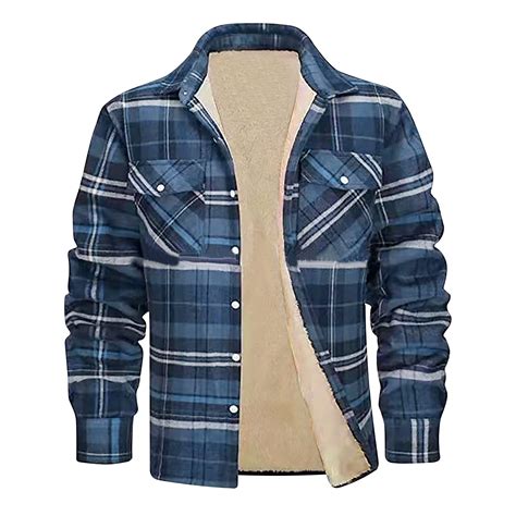 Xysaqa Mens Warm Plaid Fleeces Sherpas Lined Flannel Shirt Jacket
