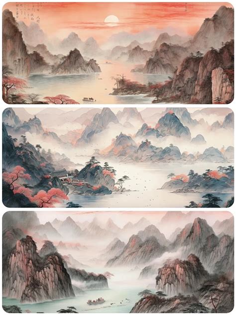水墨丹青栩栩如生浓墨重彩山清水秀 花瓣网