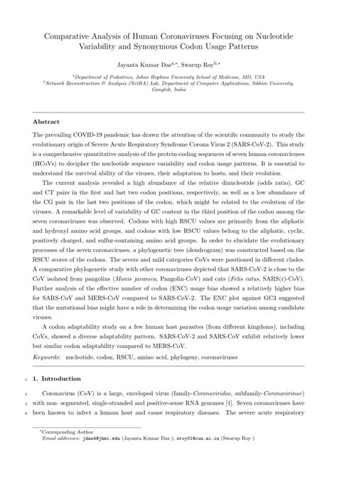 Pdf Comparative Analysis Of Human Coronaviruses Focusing On