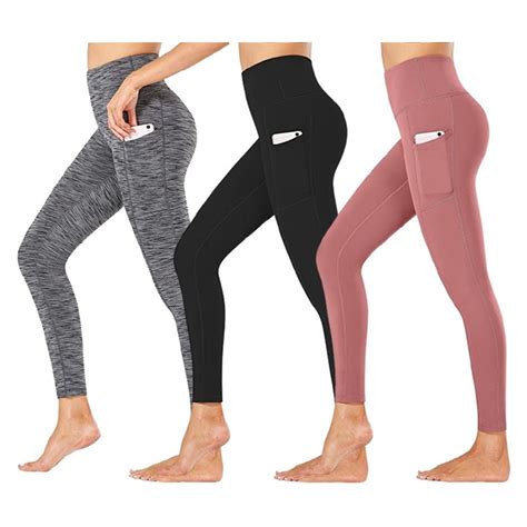 3 Pack Womens Active Athletic Leggings With Side Pockets Tanga