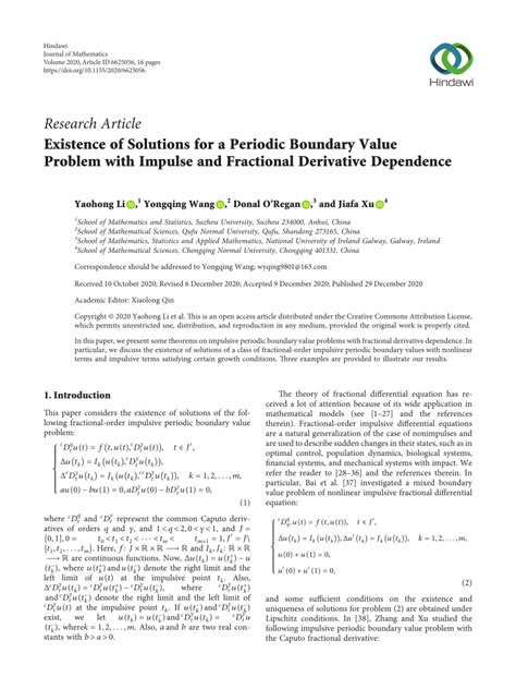 Pdf Existence Of Solutions For A Periodic Boundary Valueproblem With Impulse And Fractional