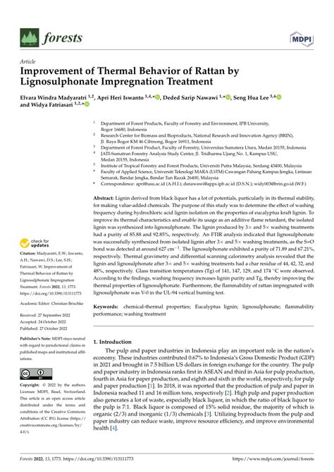 Pdf Improvement Of Thermal Behavior Of Rattan By Lignosulphonate