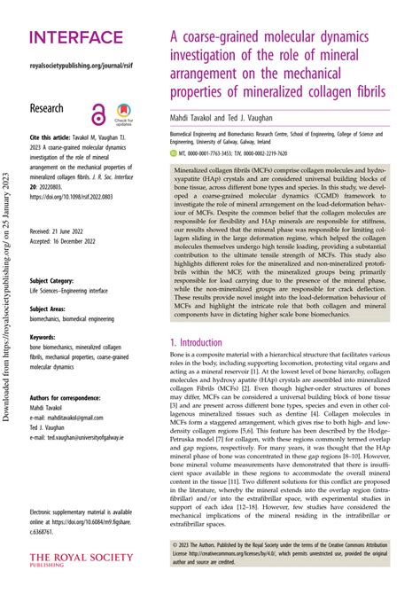Pdf A Coarse Grained Molecular Dynamics Investigation Of The Role Of Mineral Arrangement On