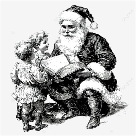아이들과 함께 산타 클로스 흑백 그림 산타 클로스 어린이들 Png 일러스트 및 이미지 에 대한 무료 다운로드 Pngtree